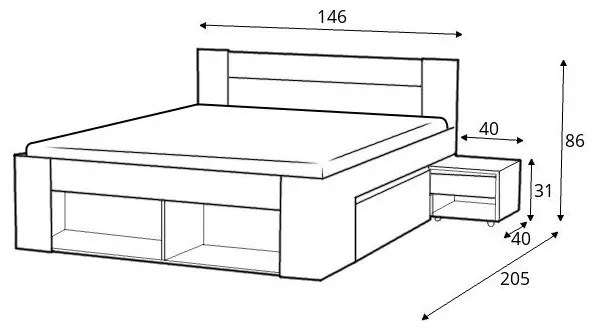 MILO 08 postel 140, dub sonoma/bílá