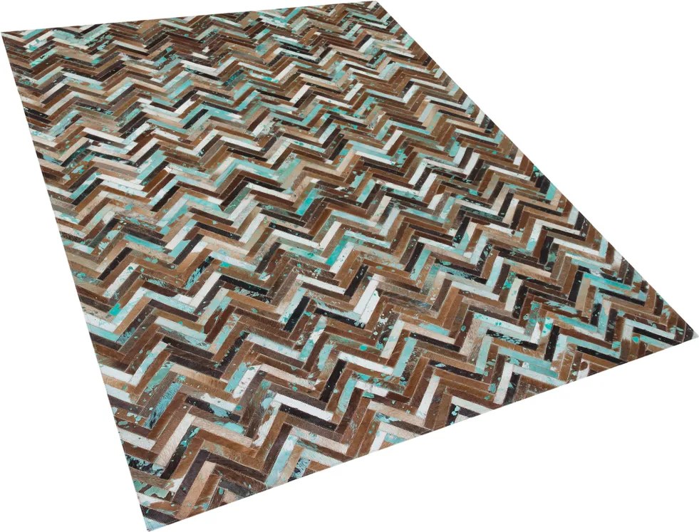 Patchwork koberec z hovězí kůže v hnědo-modrých odstínech 160x230 cm - AMASYA