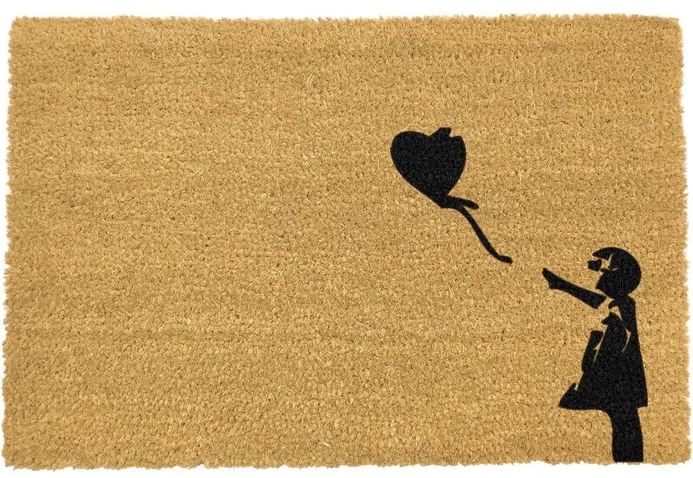 Rohožka z přírodního kokosového vlákna Artsy Doormats Girl with a Balloon Graffiti, 40 x 60 cm