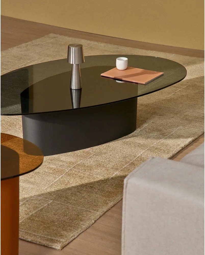 Černý konferenční stolek se skleněnou deskou 81x140 cm Olir – Kave Home