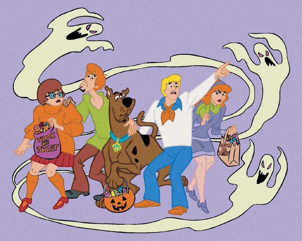 Malování podle čísel záhady s.r.o. a duchové o halloweenu (scooby doo), 40x50 cm, bez rámu a bez vypnutí plátna