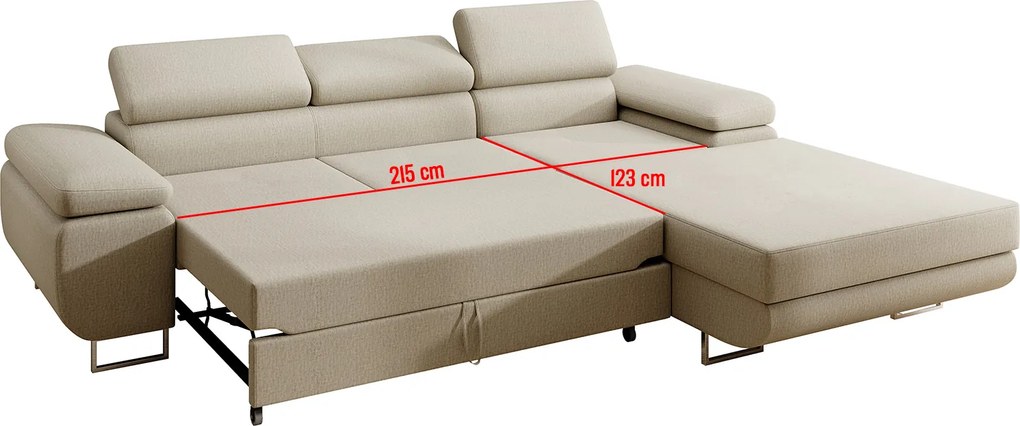 Rohová rozkládací sedací souprava do L ALICE, 277 cm, s úložným prostorem Roh pohovky: Levý roh, Barva látky: Pacifická modř (Vogue 12)