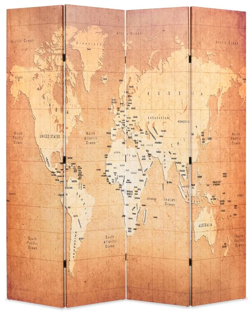 245878 vidaXL Skládací paraván 160 x 170 cm Mapa světa žlutý