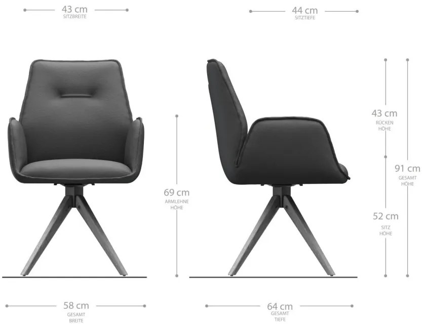 Otočná židle Zoa-Flex šedá samet dřevěná podnož hranatá