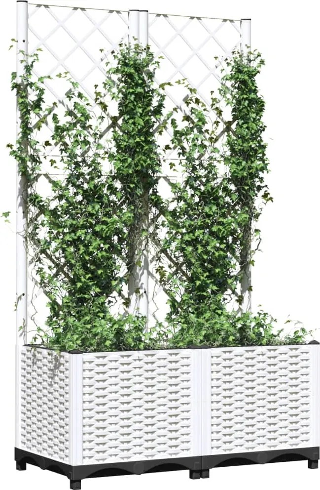 Zahradní truhlík s treláží bílý 80 x 40 x 136 cm PP 153282