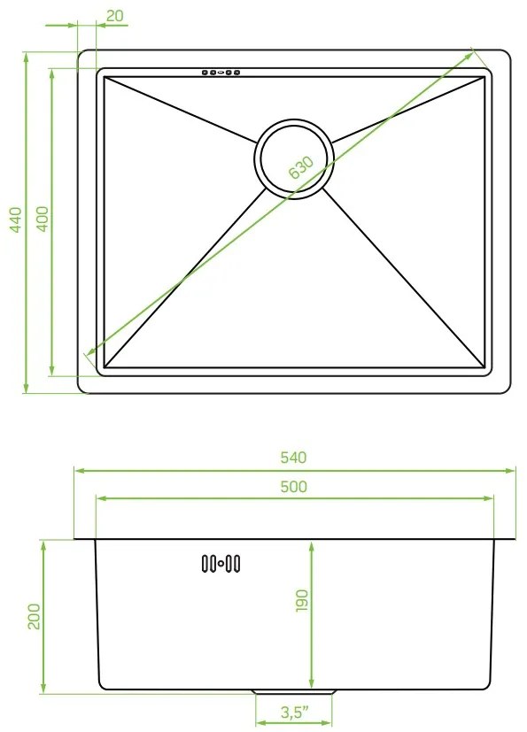Laveo Marmara, 1-komorový nerezový dřez 540x440x200 mm, grafitová, LAV-SAM_510P