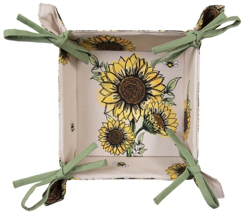 Béžový bavlněný košík na pečivo se slunečnicemi Sunny Sunflowers