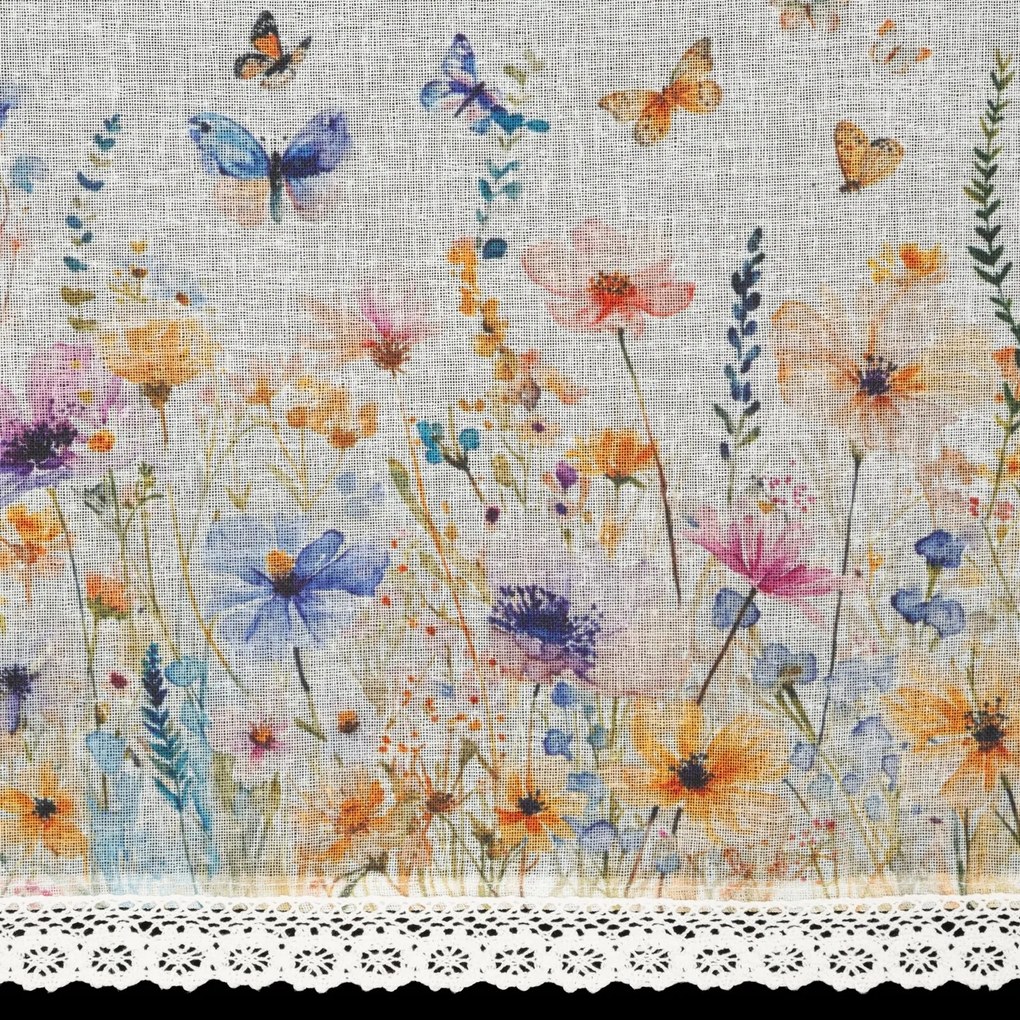 KRÁTKÁ ZÁCLONA NA PÁSKÉ ROZALÍ 150X30 CM KVĚTY
