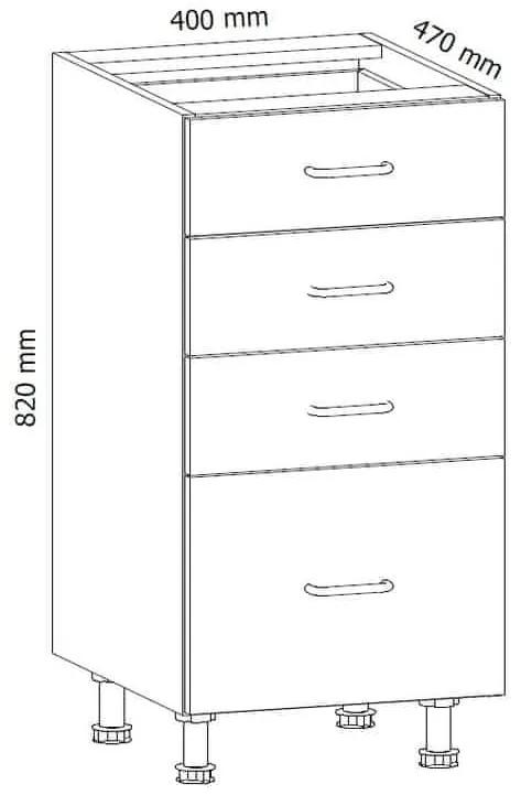 Nejlevnější nábytek MISAEL dolní skříňka D40S4, korpus bílý, dvířka borovice andersen