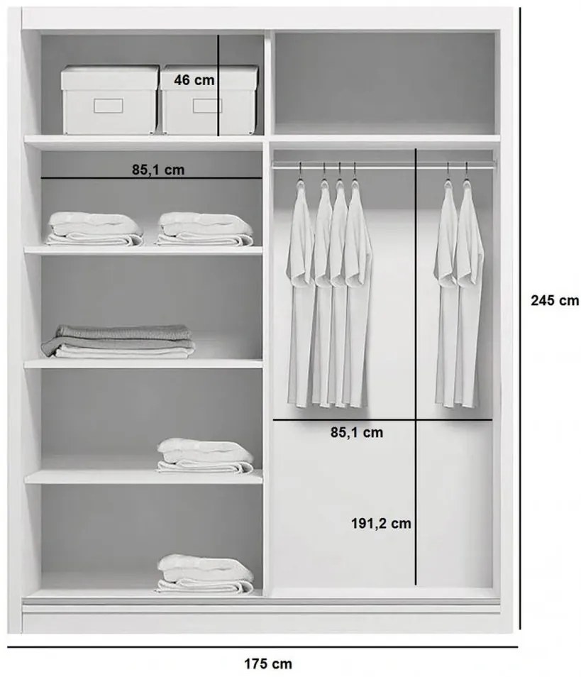 Prostorná šatní skříň se zrcadlem 175/245 HUGO - čokoláda / bílá