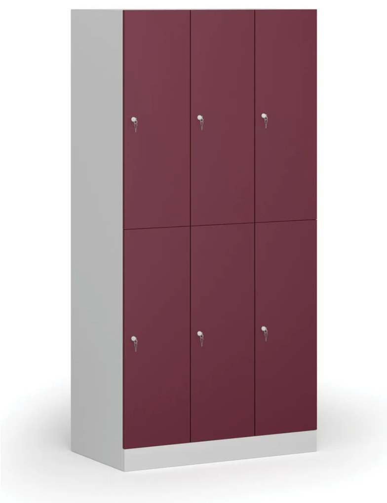 Šatní skříňka S1 s úložnými boxy, 6 boxů, 1850 x 900 x 500 mm, demont, cylindrický zámek, červené dveře