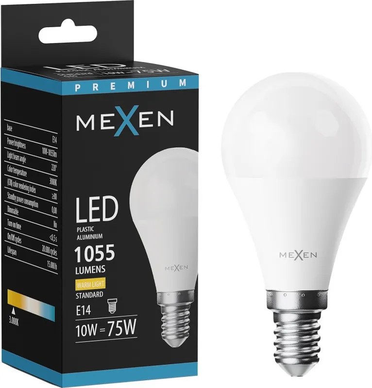 Mexen Nova, LED žárovka E14, G45, 10W, teplá - 3000K, 1055 lm - L101-E14-1030-01