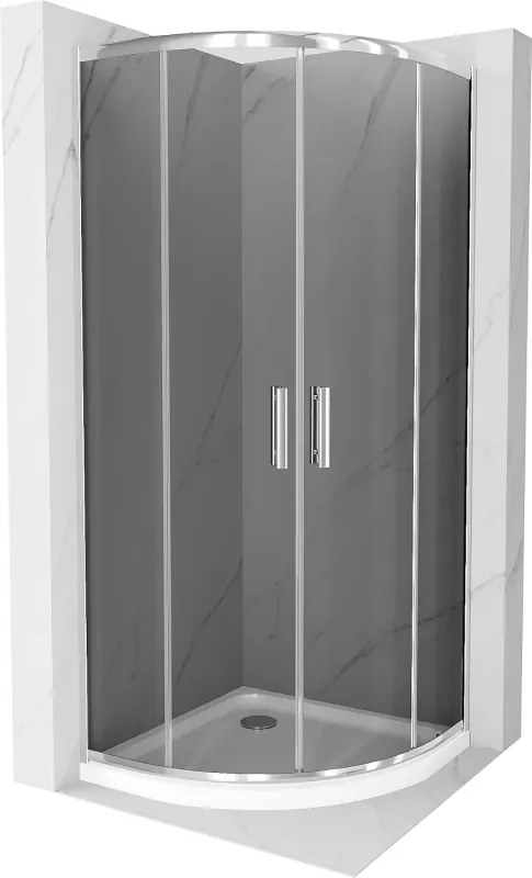 Mexen Rio, čtvrtkruhový sprchový kout s posuvnými dveřmi 80 x 80 cm, 5mm šedé sklo, chromový profil + bílá sprchová vanička, 863-080-080-01-40-4110