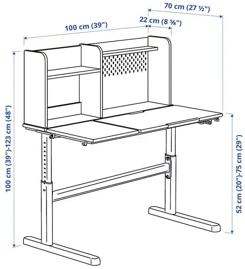 IKEA BERGLARKA Psací stůl 100x70 cm tyrkysový/bílý naklápěcí
