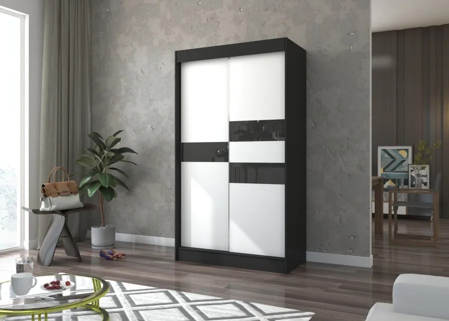 Černo-bílá skříň s posuvnými dveřmi 120 cm Arona