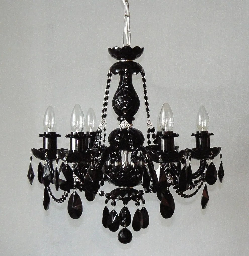 6 Arms Silver crystal chandelier with Black almonds