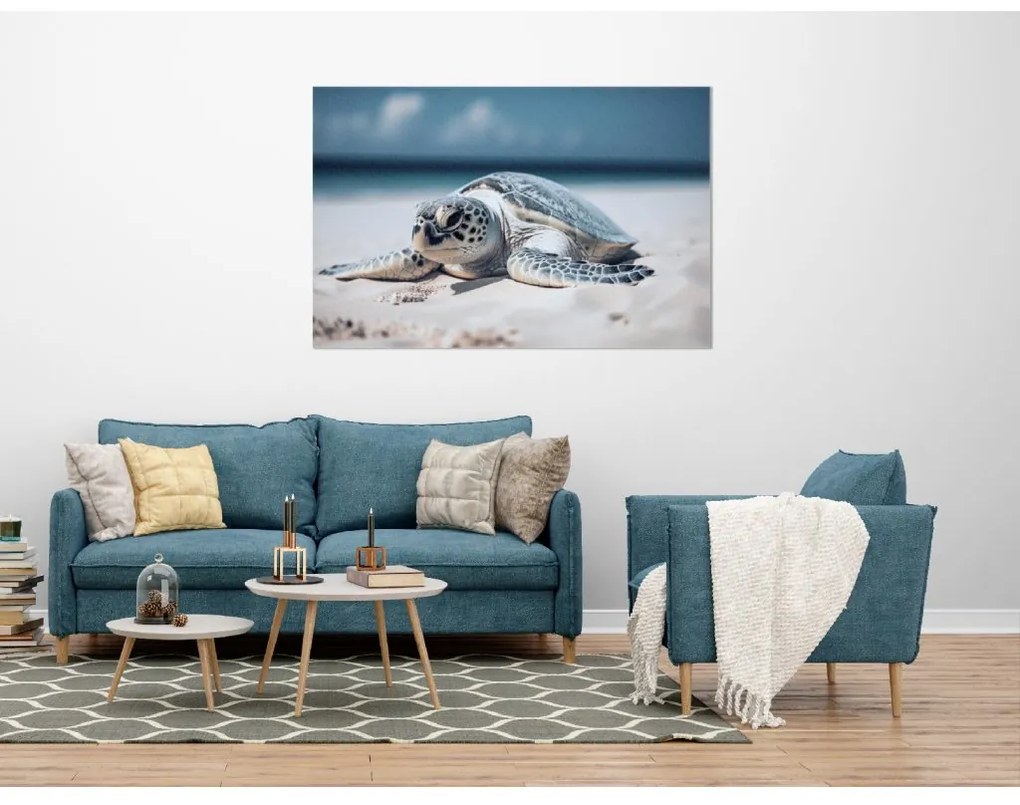 Obraz na plátně - želva na písečné pláži FeelHappy.cz Velikost obrazu: 120 x 80 cm