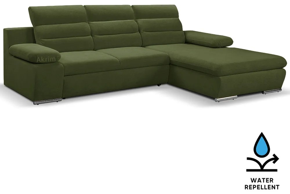 Sedací souprava GRECO MINI | 278x185 cm | PRAVÁ | 39 tmavě zelená WATER REPELLENT | rozkládací + úložný prostor