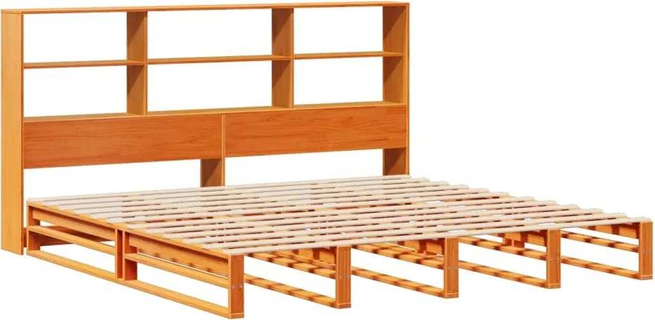 Postel s knihovnou bez matrace hnědá 180 x 200 cm masivní dřevo 3323931