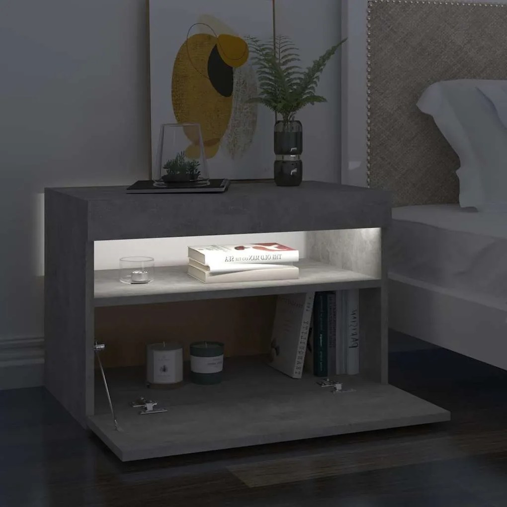 Noční stolek s LED osvětlením betonově šedý 60 x 35 x 40 cm 3082782