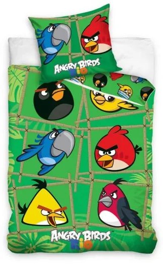 Bavlněné povlečení 140x200 - Angry Birds Rio Bamboo zelená Lobles