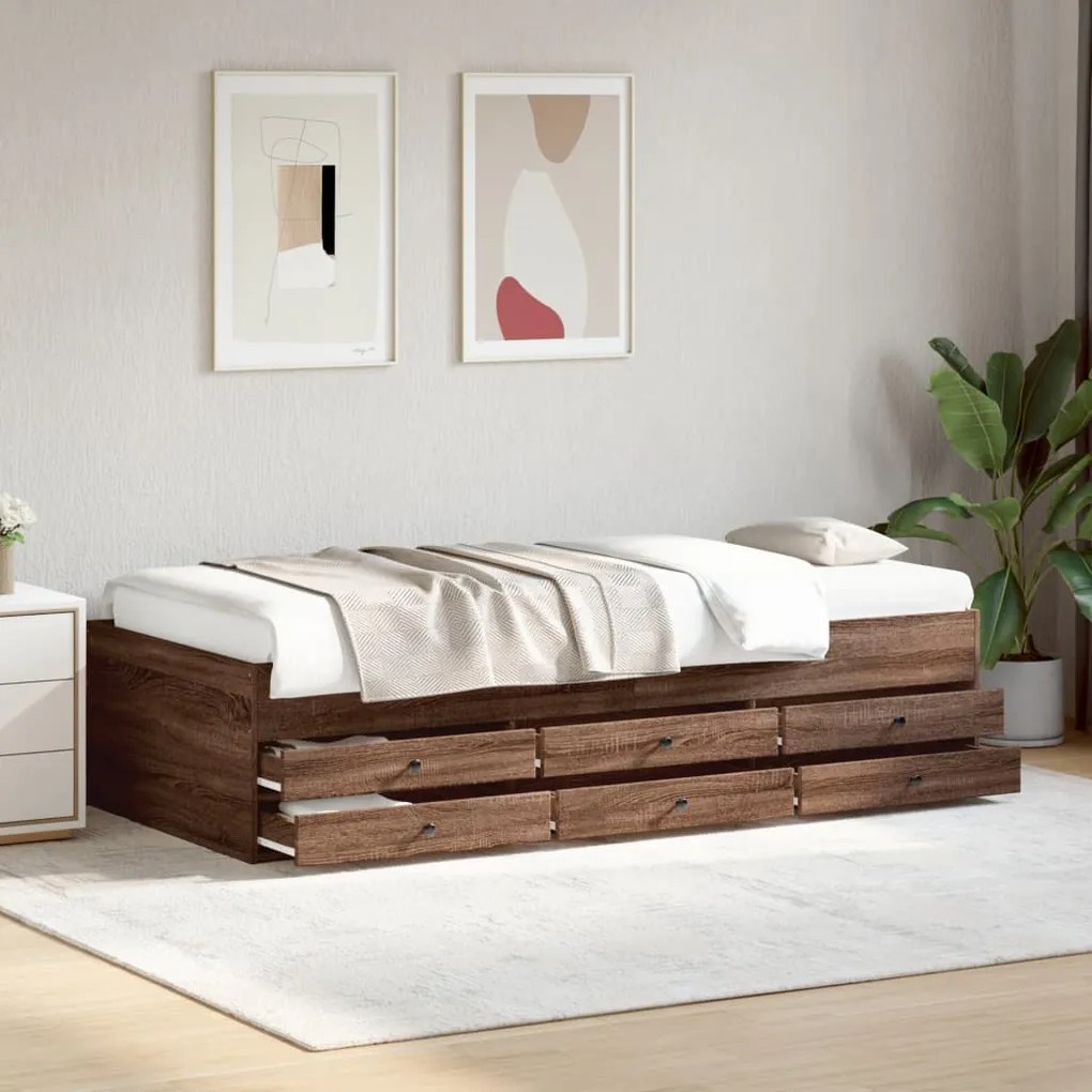 Válenda se zásuvkami bez matrace hnědý dub 75 x 190 cm 3280894