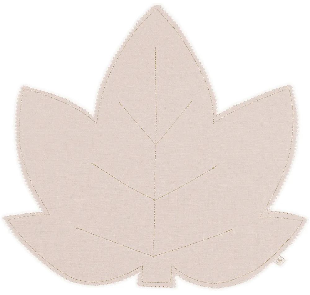Lněné prostírání javorový list pudrově růžová se zlatem 37x37cm