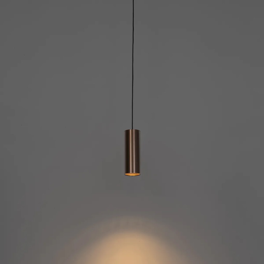 Designové závěsné svítidlo tmavý bronz vč. 1-fázového kolejnicového adaptéru - Iconic Tubo