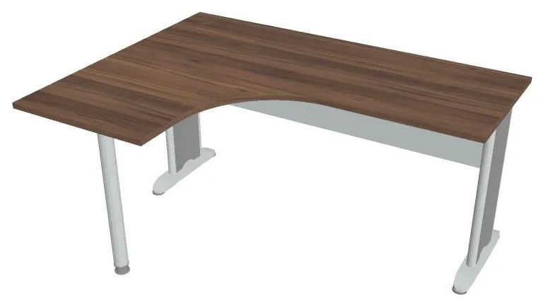 Stůl ergo oblouk pravý 160×120/60 cm - Hobis Cross CE 60 P Dekor stolové desky: ořech, Dekor lamino podnože: šedá, Barva nohou: Stříbrná
