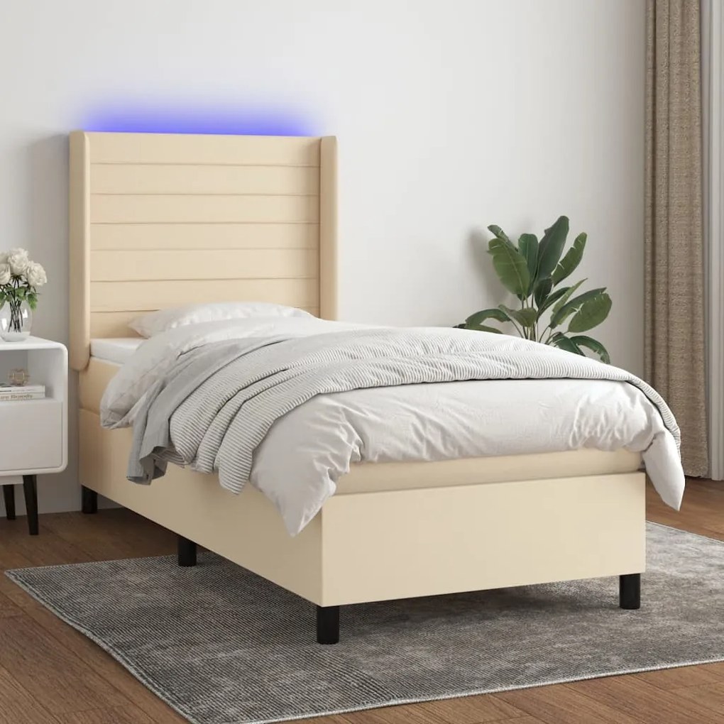 Box spring postel s matrací a LED krémová 80 x 200 cm textil