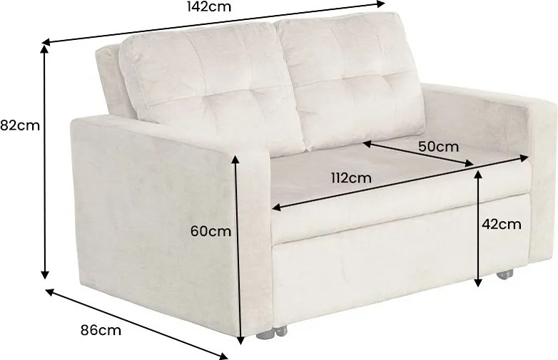 Designová rozkládací pohovka Zaragoza 142 cm béžový samet