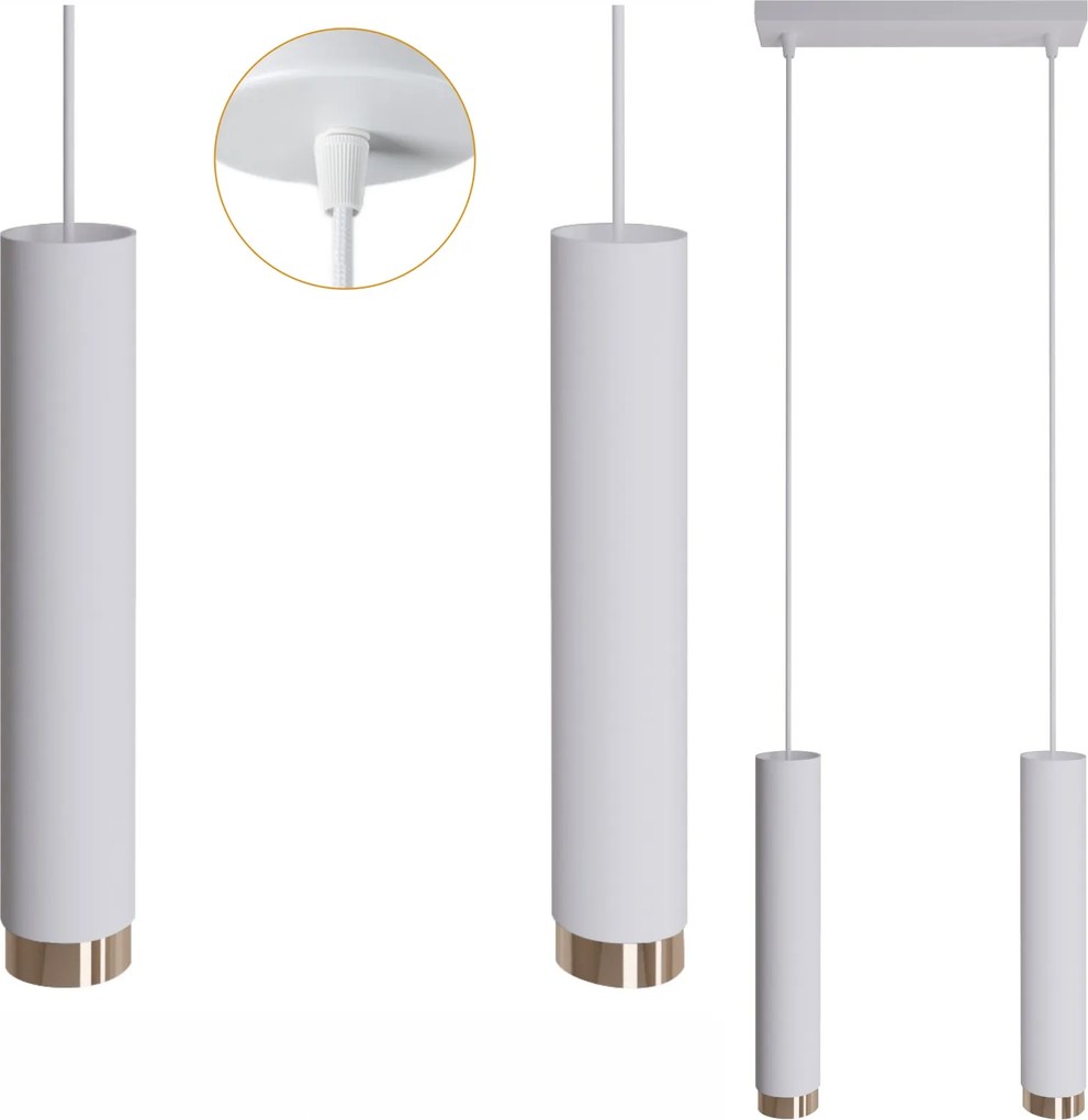 Závěsná Stropní Led Lampa Tuba bílá zlatá Trubka Zwis Spot Loft 115 cm