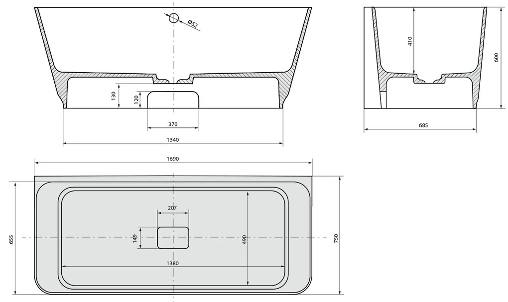 Polysan Skylla vana nástěnná stojící 169 x 75 cm litý mramor bílá mat 72430MAT