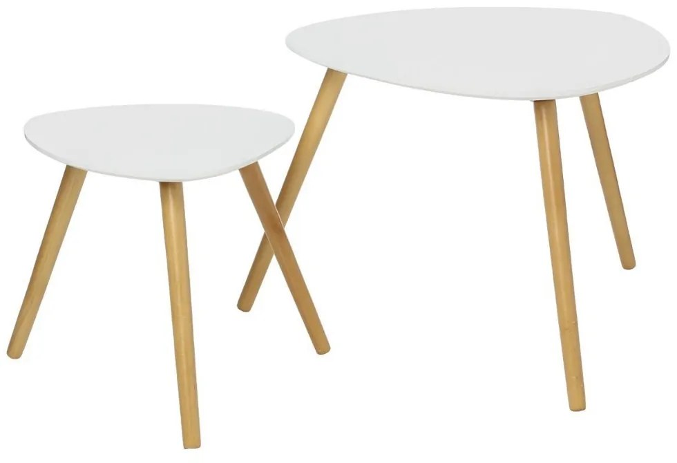 Konferenční stolek, stůl, dřevěný stolek, odkládací stolek, příležitostný stolek, balkonový stolek, bílá barva, sada - 2 ks
