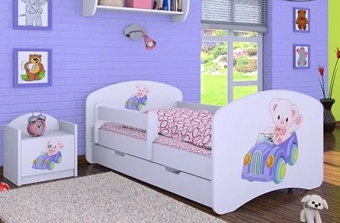 MAXMAX Dětská postel se šuplíkem 140x70cm MEDVÍDEK V AUTĚ 2