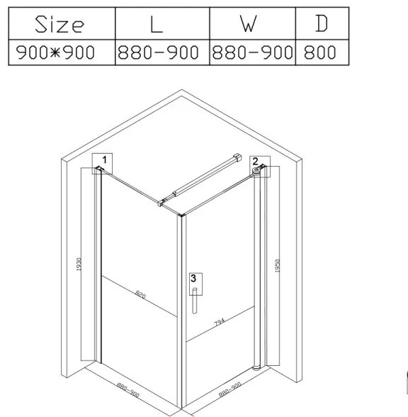 BPS-koupelny Čtvercový sprchový kout HYD-SK04B 90x90 černá/transparent + vanička HYD-SSV-RIKO černá