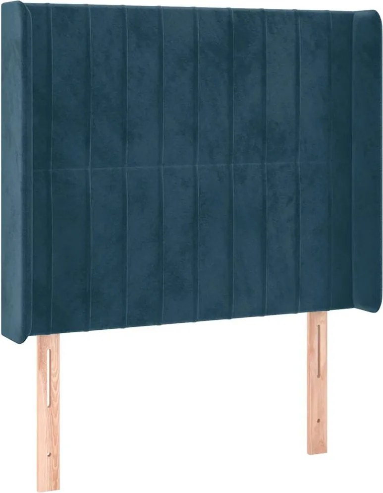 Čelo postele s LED tmavě modré 83 x 16 x 118/128 cm samet 3124320