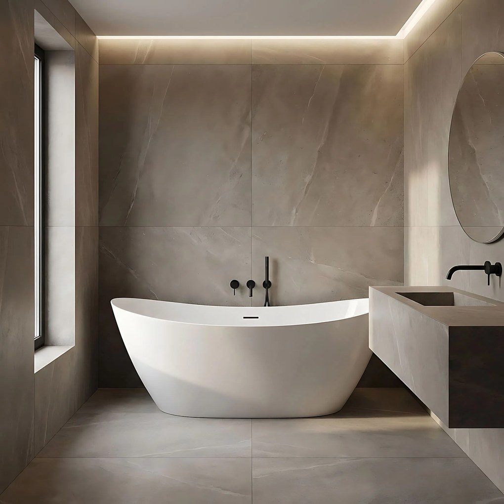 Rea FERRANO Slim, volně stojící vana 1600×800×720 mm, bílá, měděná matná krytka odtoku, KPL-W8081