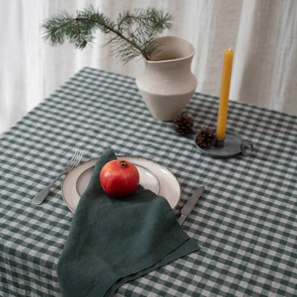 Lněný ubrus 140x250 cm Forest Green Gingham – Linen Tales