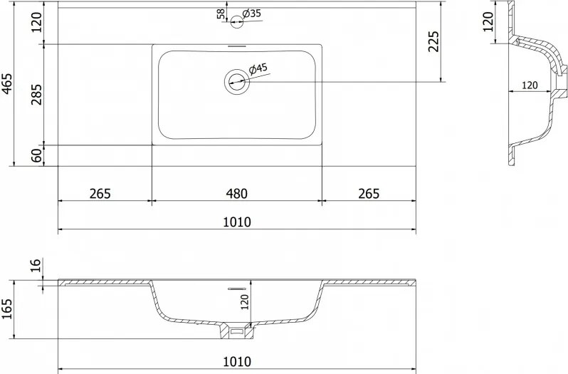 Mexen Otis, umyvadlo na zapuštění 101 x 46,5 cm, černá matná, 25181071