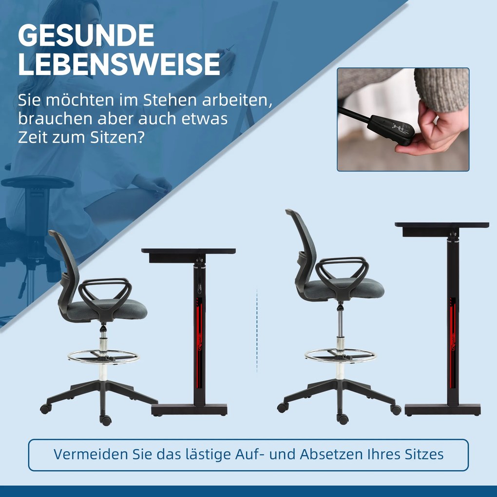 Vinsetto Kancelářská židle ergonomická židle ke stolu s područky a nastavitelným opěrným kroužkem, síťovina šedá