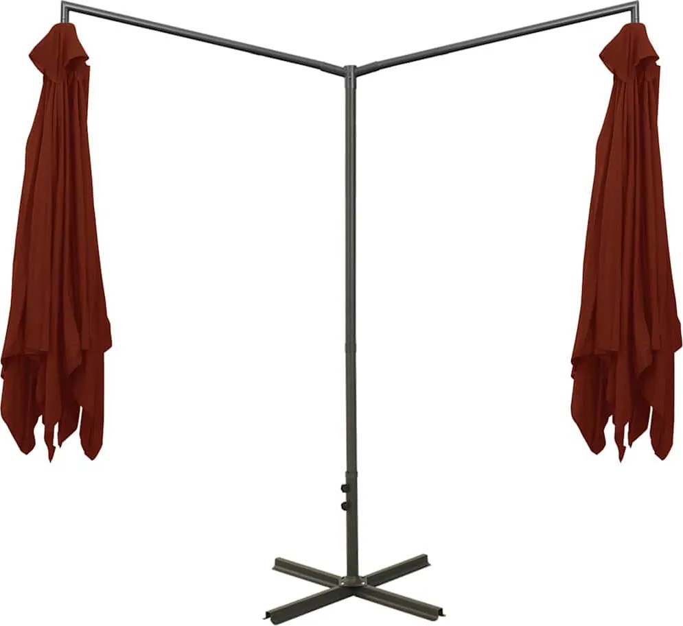 Dvojitý zahradní slunečník s ocelovou tyčí terakota 600x300 cm 312559