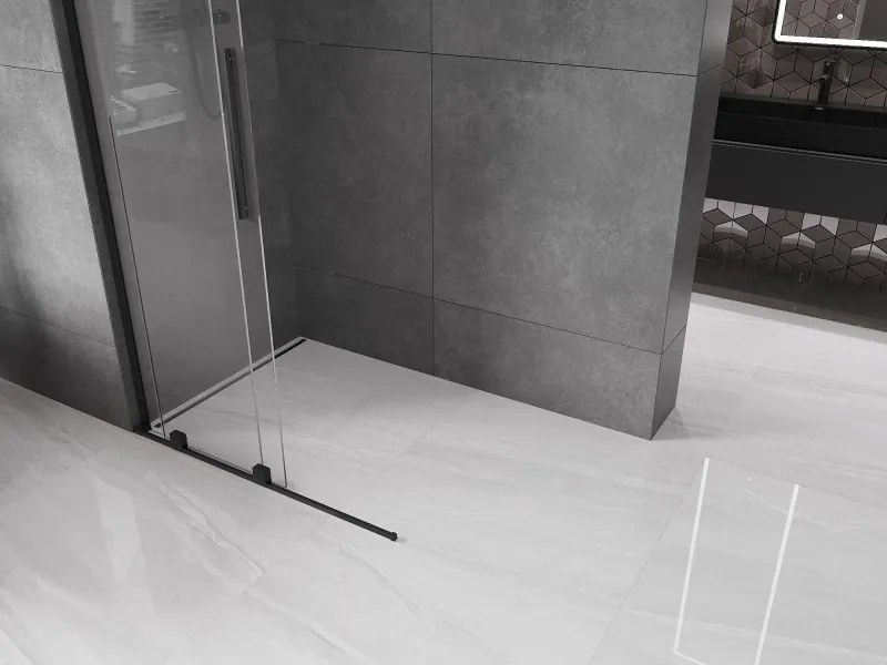 Mexen Velar L, posuvná sprchová zástěna Walk-in 100 x 200 cm, 8mm čiré sklo, černá matná, 871-100-003-03-70