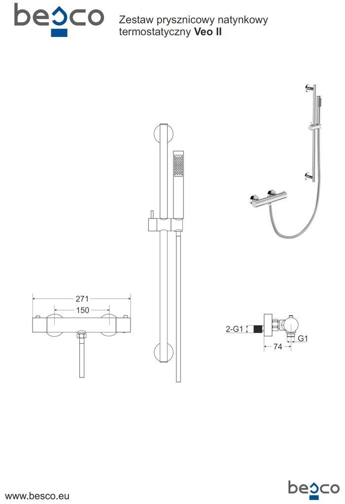 BESCO Nástěnný termostatický sprchový set VEO grafitová  - BABPVNTIIGR