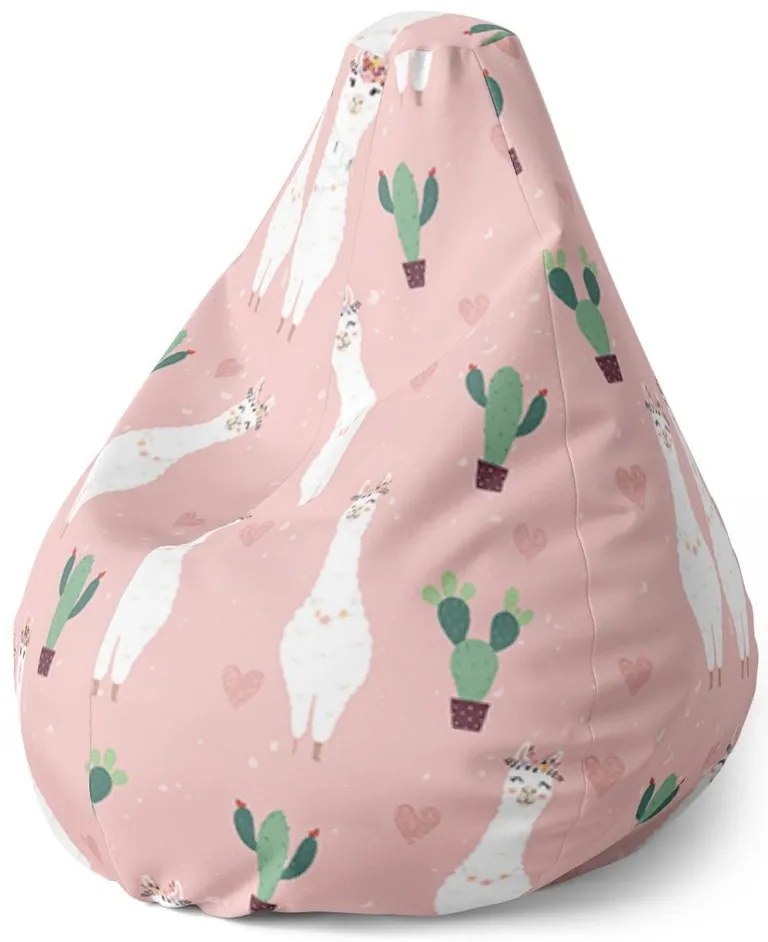 Sedací vak Pear lama a kaktusy - dětský, růžová