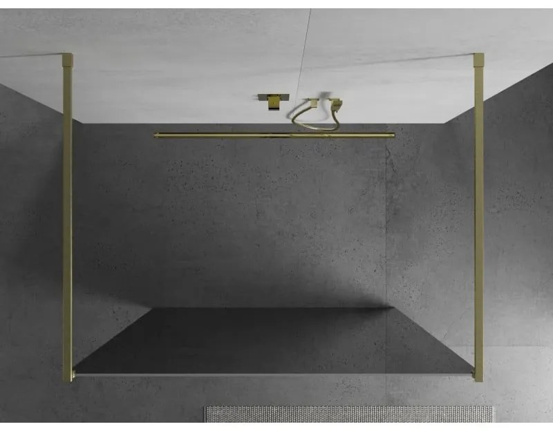 Mexen Kioto, sprchová zástěna Walk-In 100 x 200 cm, 8mm sklo vzor zrcadlo, zlatý matný profil, 800-100-002-55-50