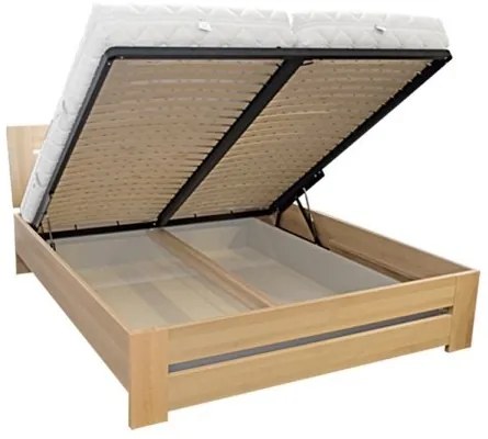Drewmax Dřevěná postel 140x200 buk LK192 BOX koniak