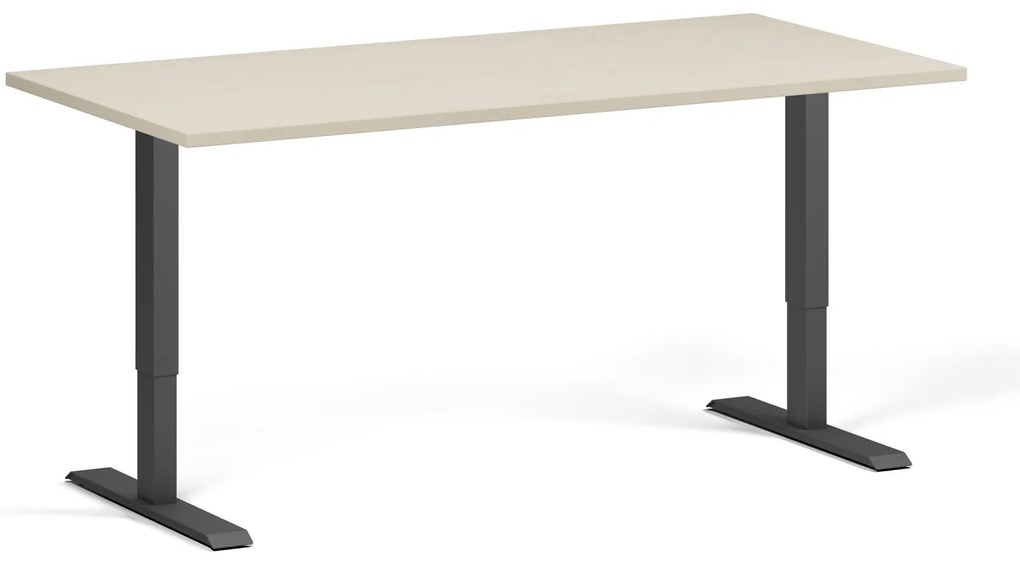 Výškově nastavitelný stůl, 160x80 cm, 2 motory, černá podnož, bříza