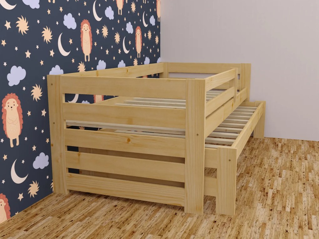 Vomaks Dětská postel s výsuvnou přistýlkou DPV 007 se zábranou Rozměr: 80 x 180 cm, Barva: moření olše