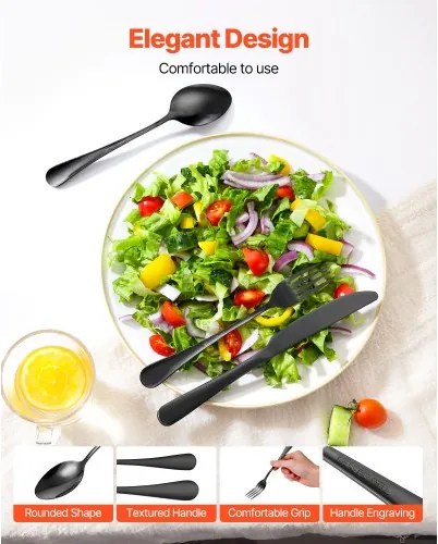 Sada příborů 30dílná černá, Příbory pro 6 osob VEVOR